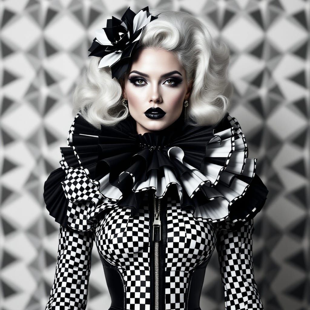 Checkerboard Outfit II - Avant-Garde Fashion Portrait in Mon...