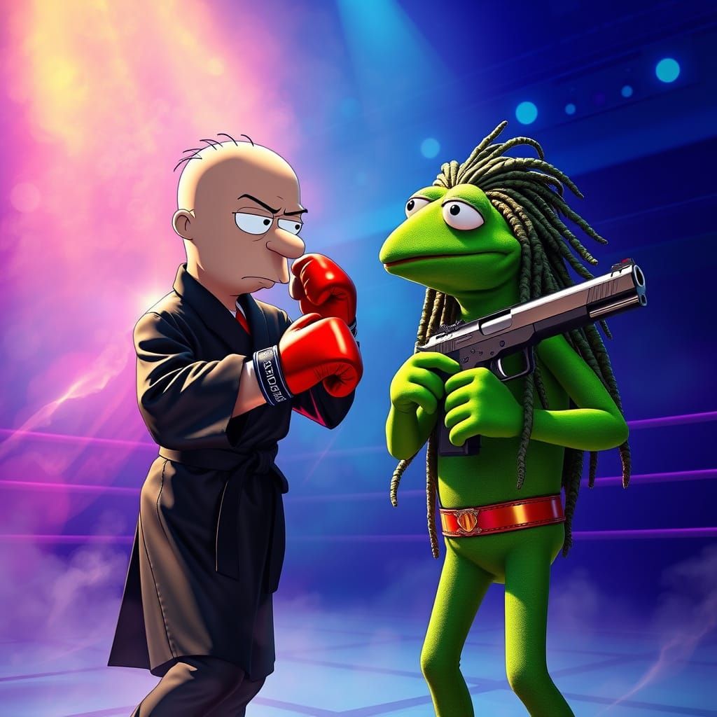 Sleek Fantasy Boxing Scene with Emerald-Green Drea... - AI Art