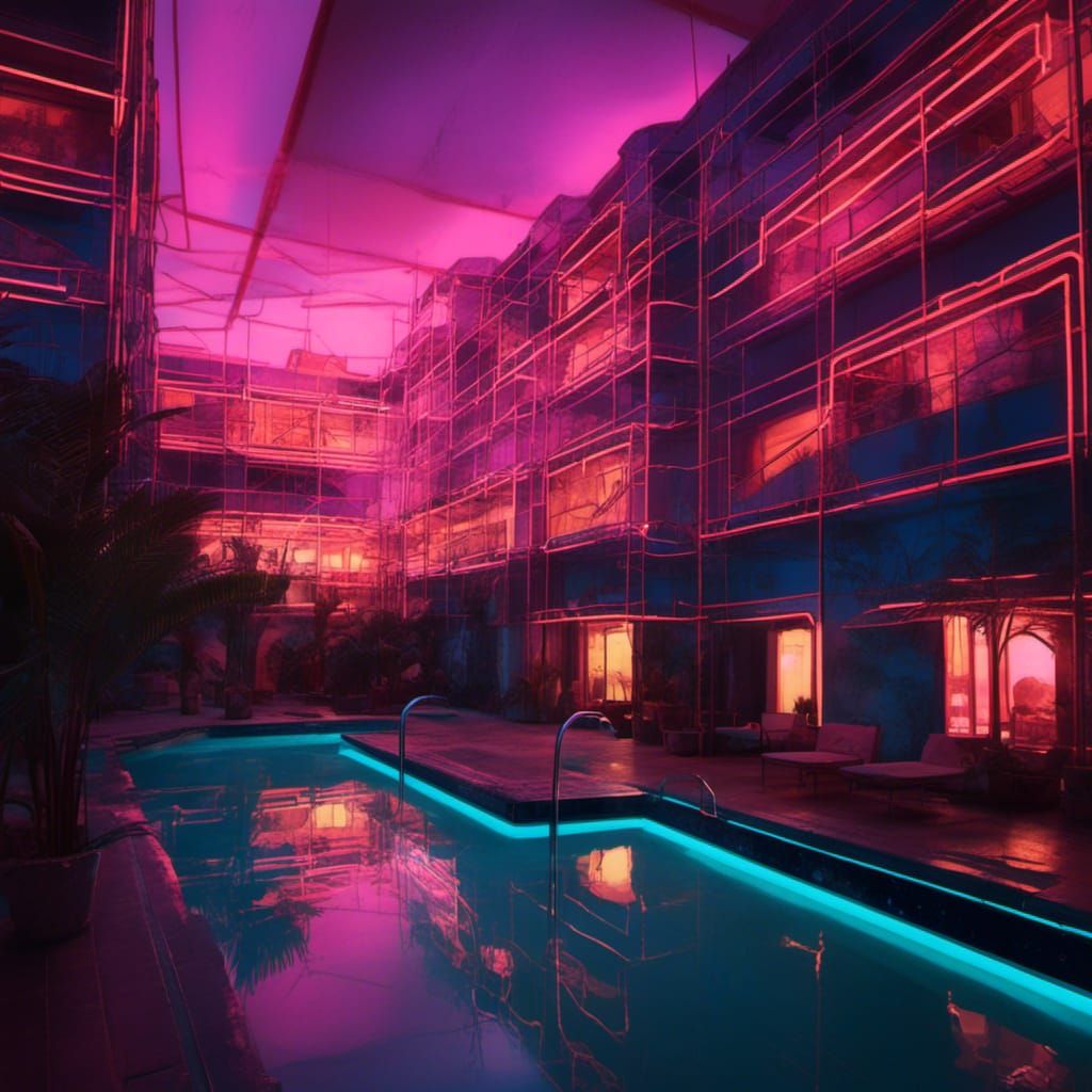 Let's sneak into the hotel swimming-pool after dark... - AI Generated ...