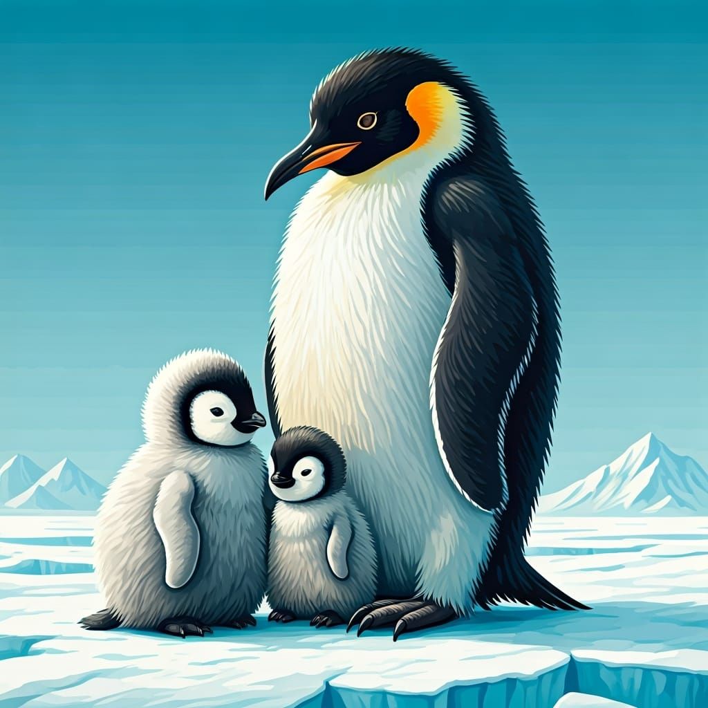 Penguin family - Penguin Family Portrait on Frozen Tundra