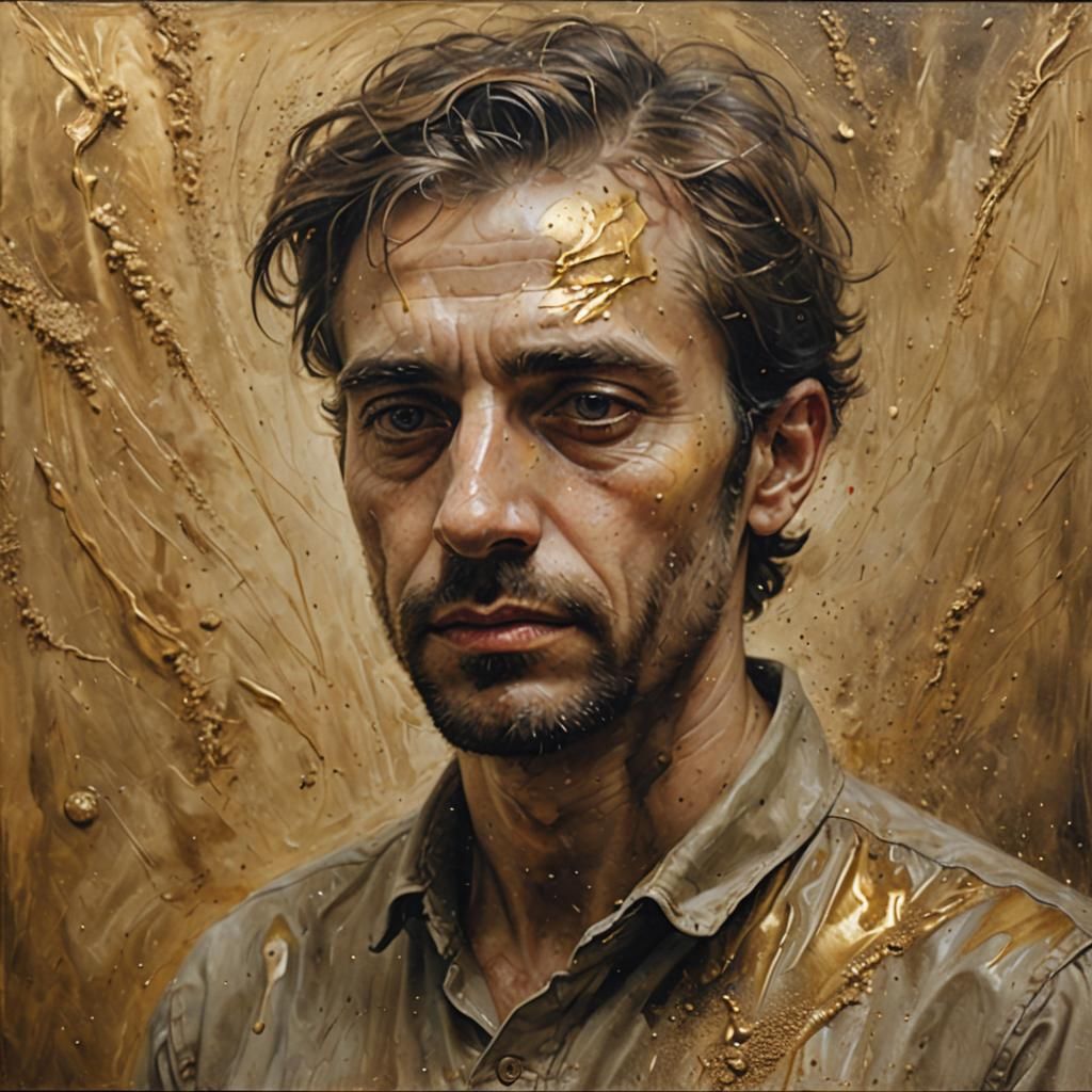 male portrait created from dissolving dust, trickles of dust, surreal style - AI Generated ...