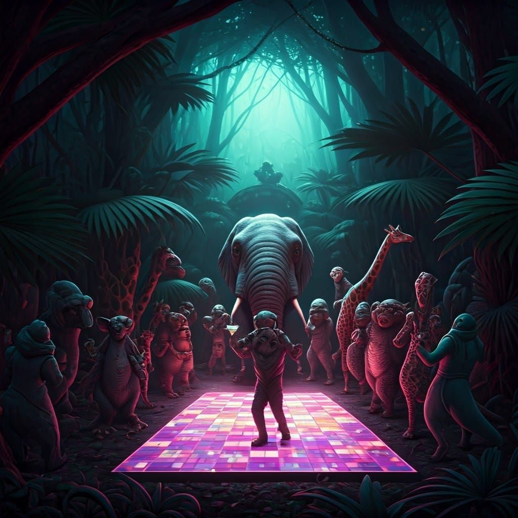 Vibrant Naboo Disco Forest with Star Wars Aliens a... - AI Art