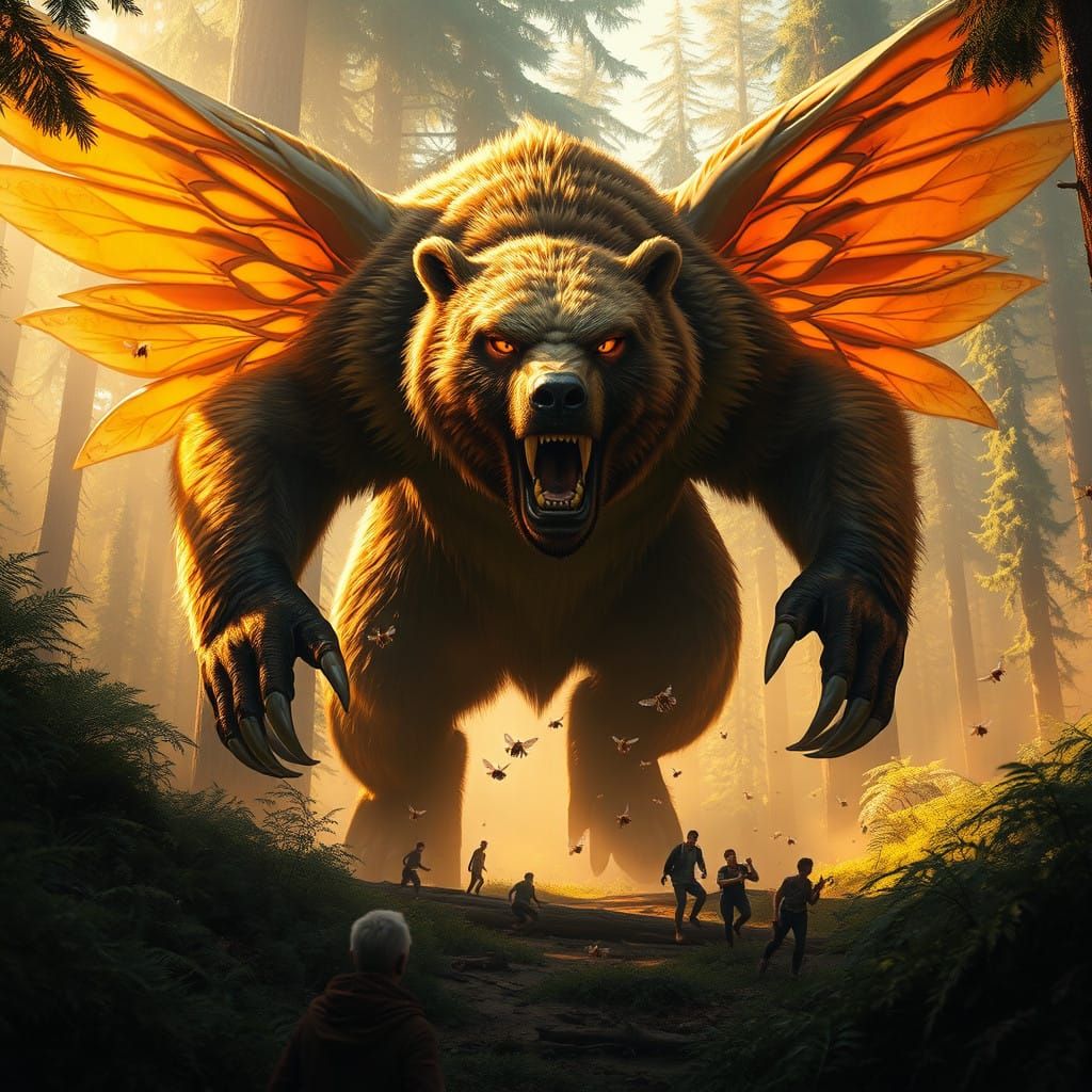 Colossal Bear-Bee Hybrid Roars Through Vibrant For... - AI Art