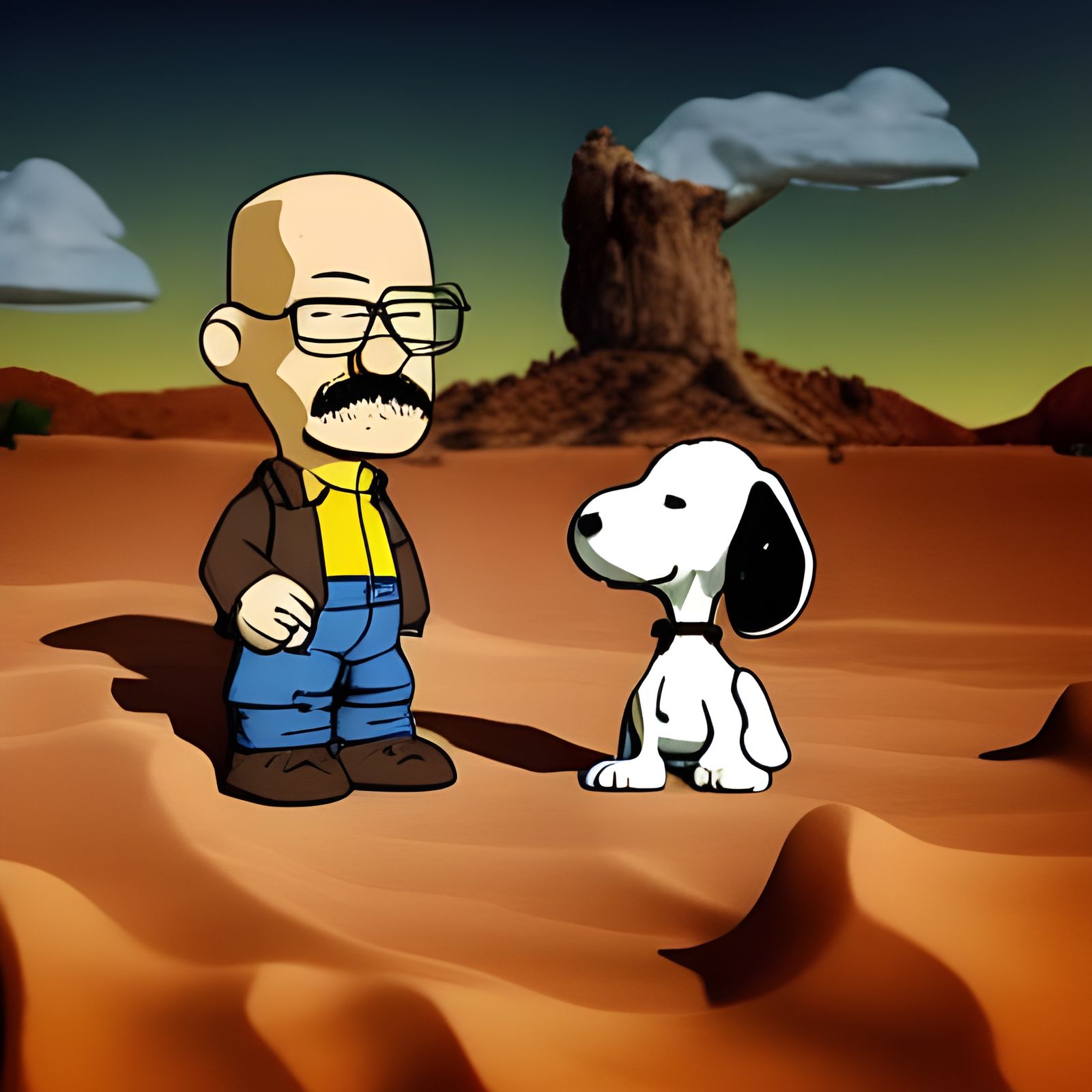 Walter White and Snoopy in the desert, intricately detailed dynamic ...