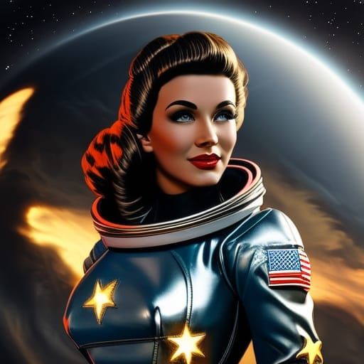 Space girl in the style of 1950's retro science fiction movie. - AI ...