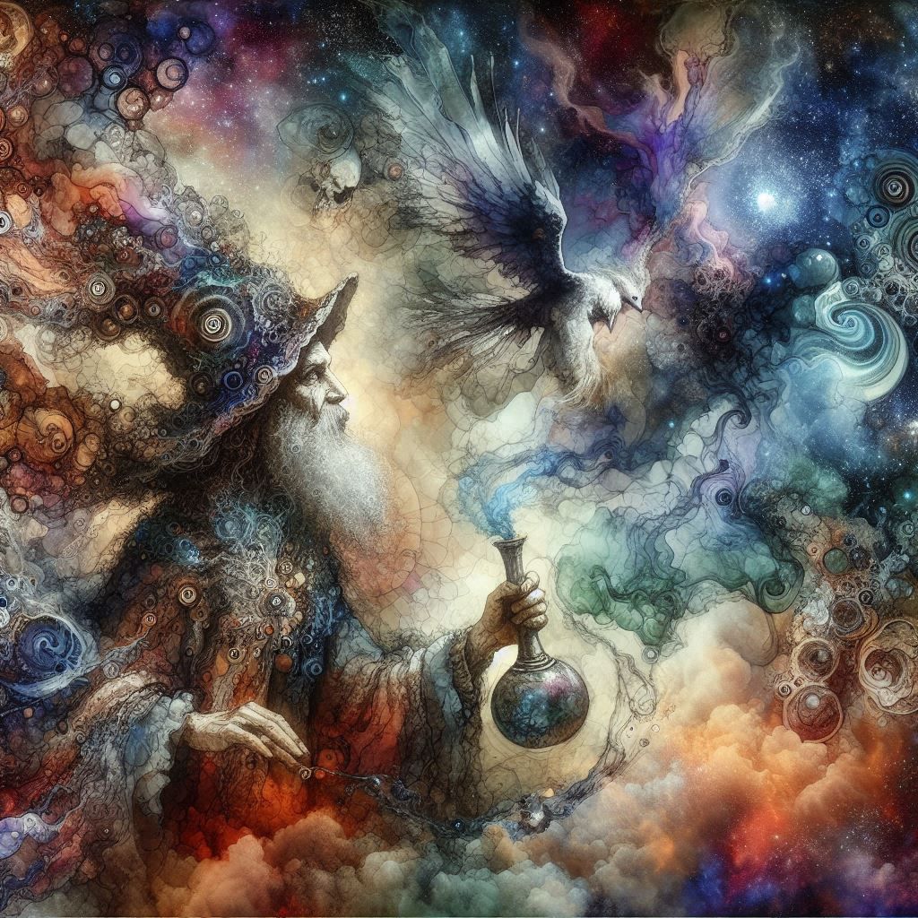 Magical shaman enthralling a surreal dystopian nightmare of a broken ...