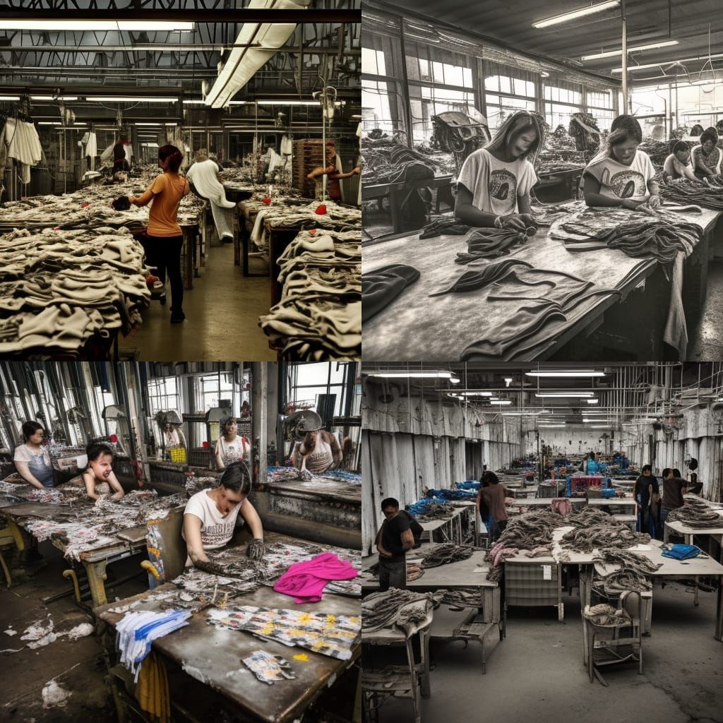 the factory where smiley-face t-shirts in a crowded filthy sweatshop ...