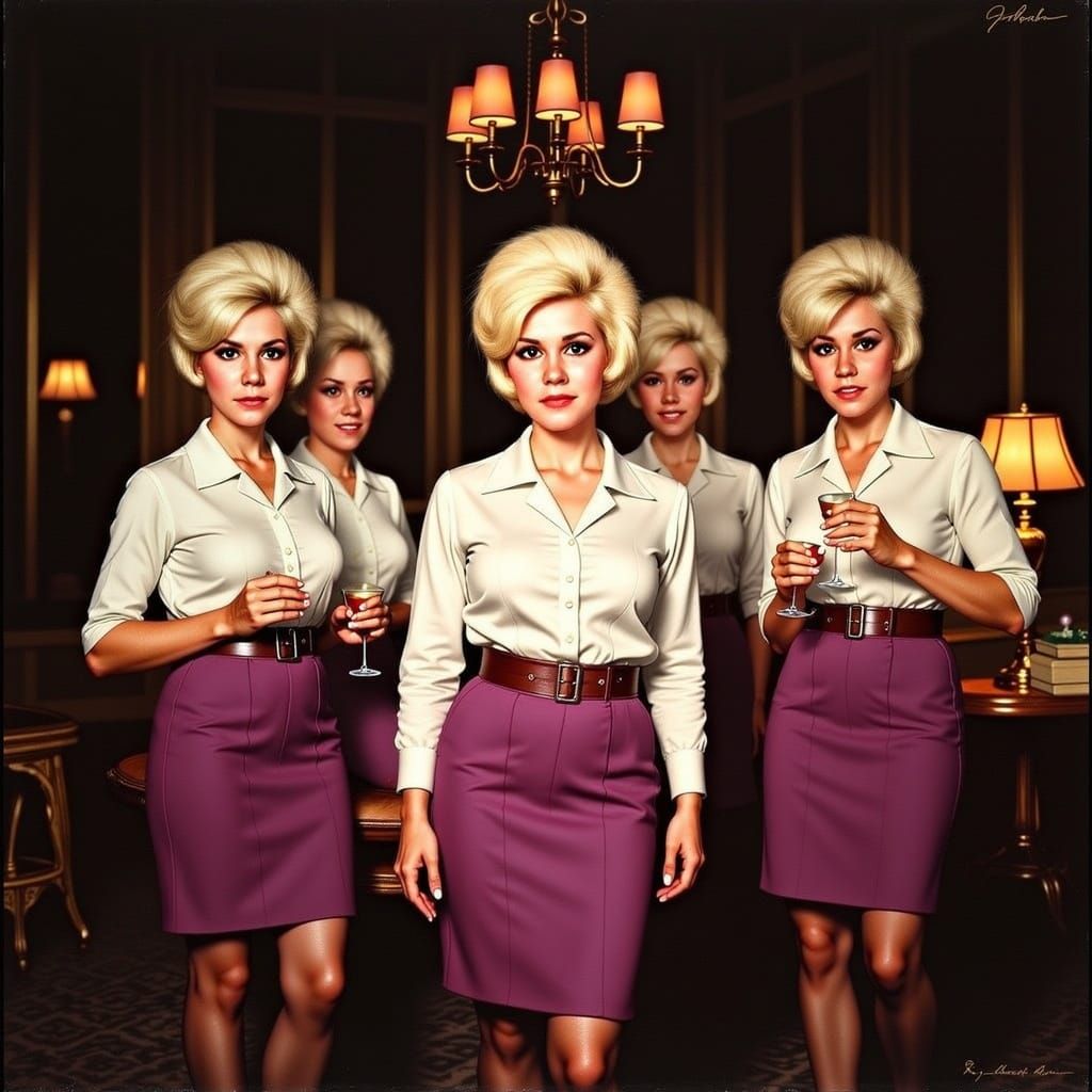 Stepford Wives - Platinum Blonde Pinup in 1960s Office Attir...