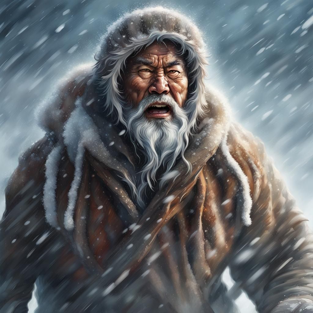 inuit hunter walking through snowfall - AI Generated Artwork - NightCafe Creator