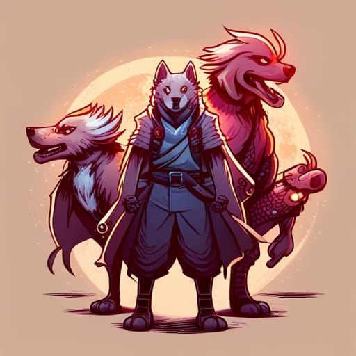 a group of 5 dogs, tengu, hd, dramatic lighting, cartoon dogs - AI ...