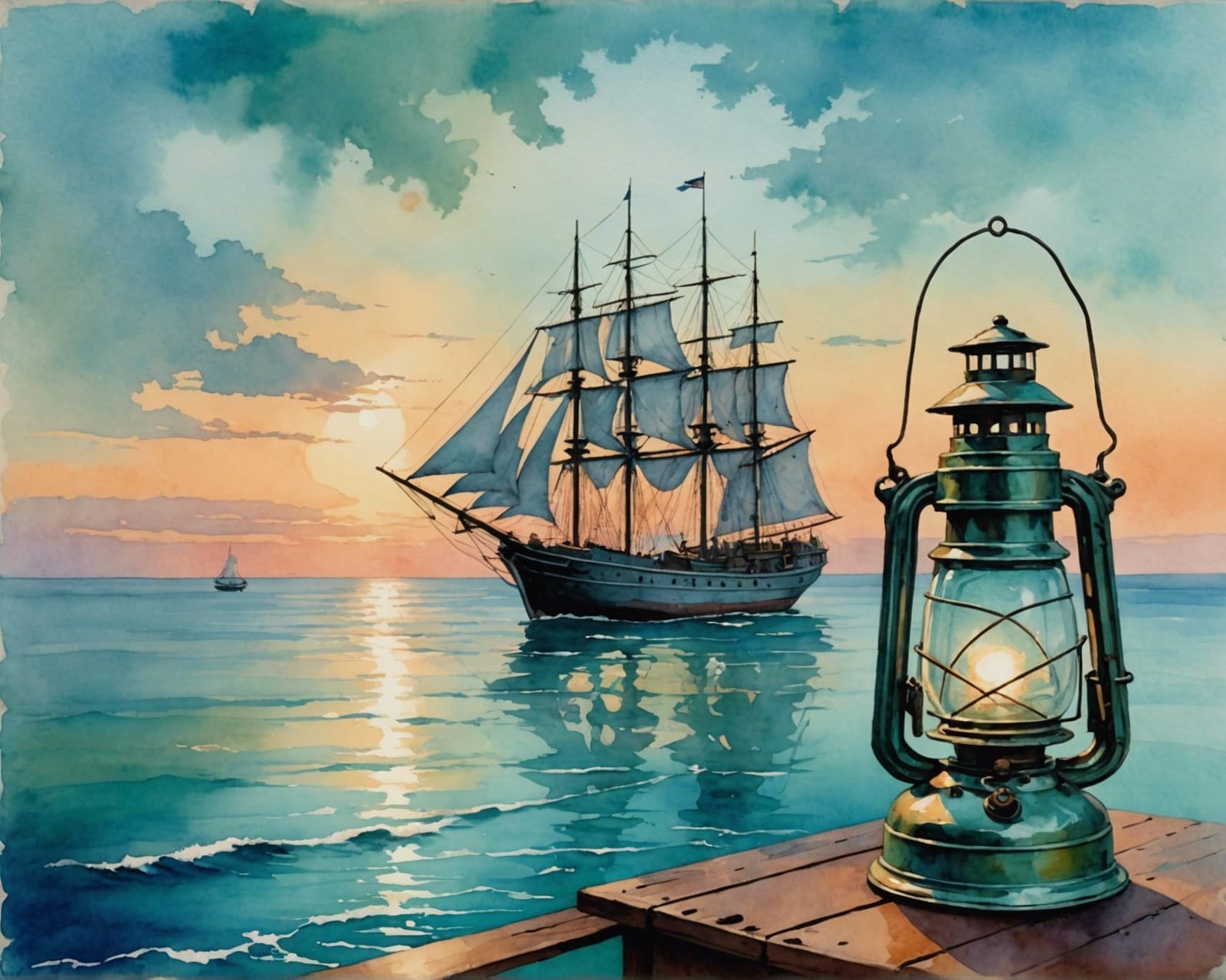 ocean scene with lantern - AI Generated Artwork - NightCafe Creator