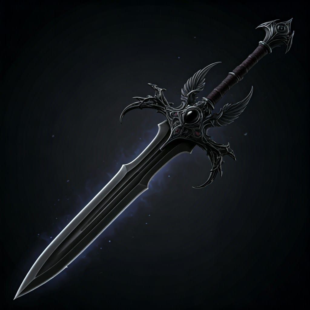 Dark Elf Longsword with Eerie Glow in Intricate Me... - AI Art