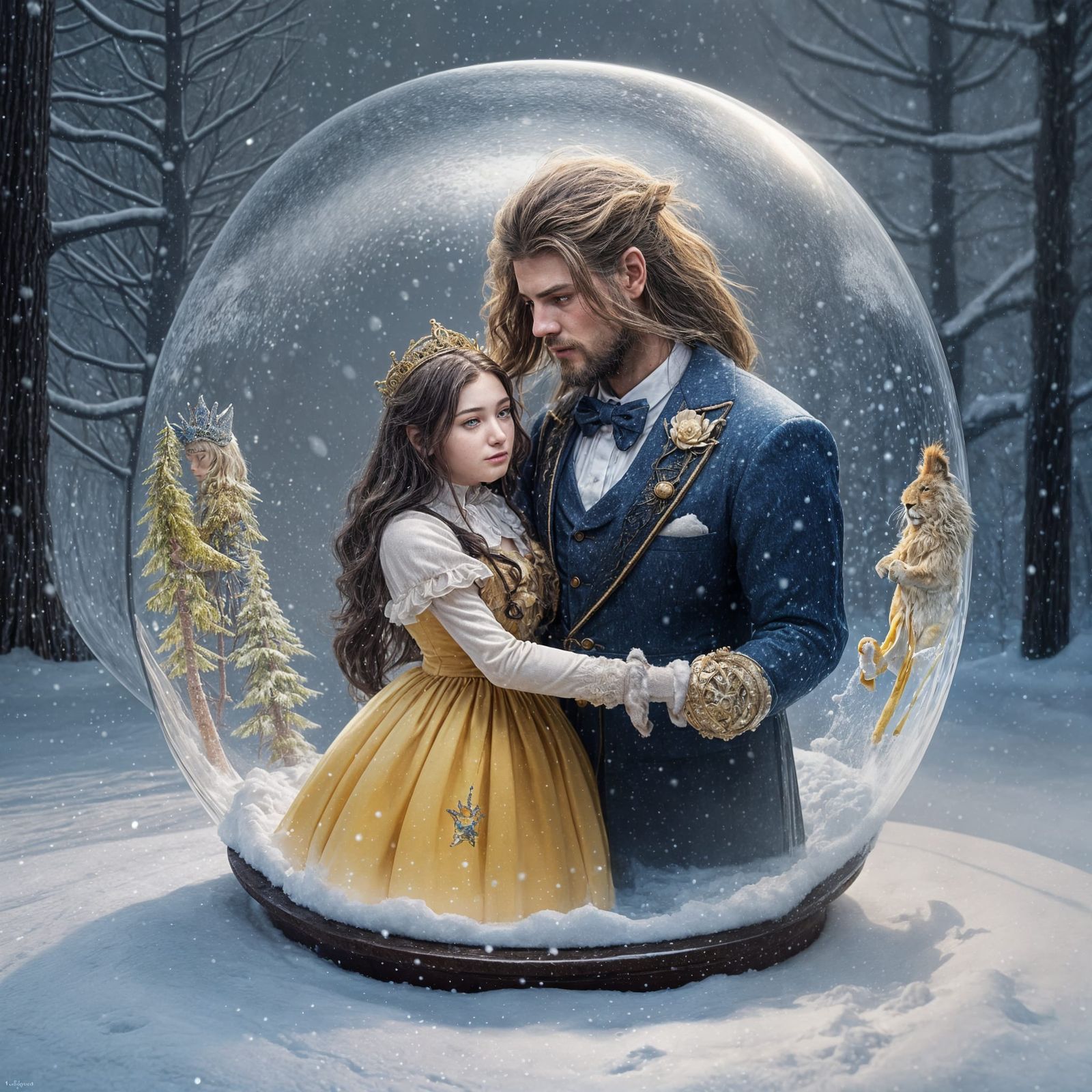 Whimsical Snow Globe Scene with Princess and Lion ... - AI Art