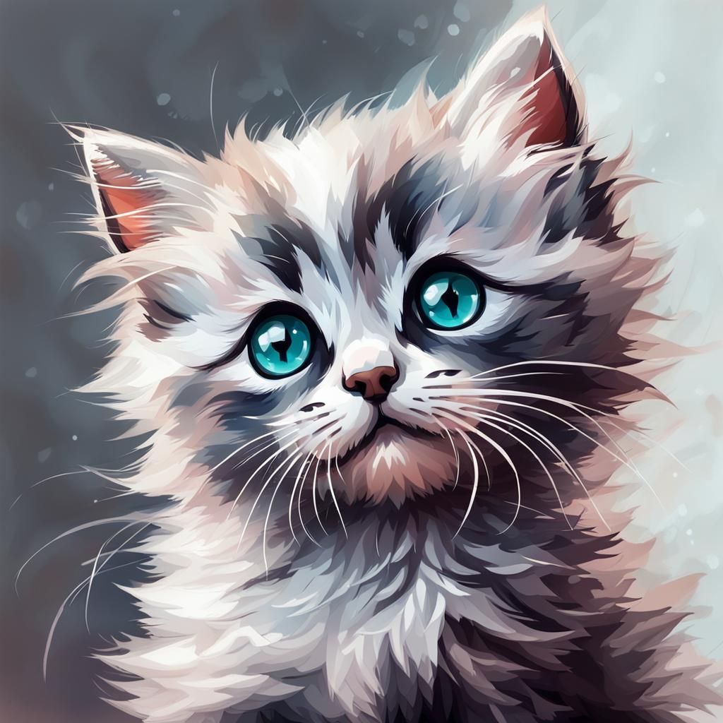 Pleading - Whimsical Kitten in Soft Brushstrokes