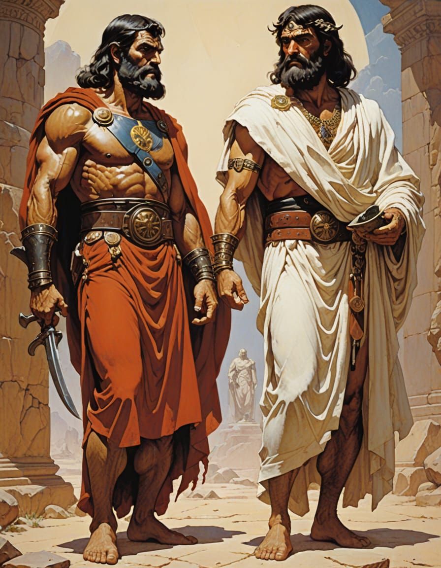 Philosophers in Epic Fantasy Battle - AI Art