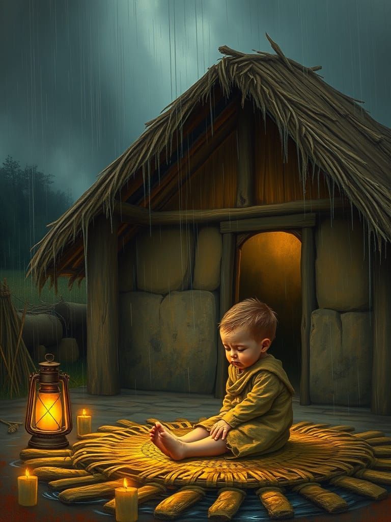 Serene Reed House Weathering Tempestuous Storm, Yo... - AI Art