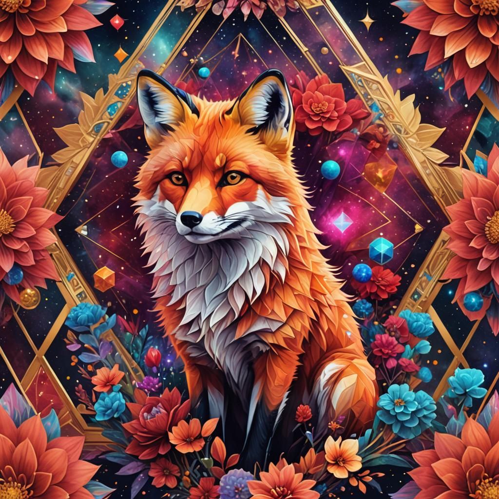 Fox in cosmic flowers - AI Generated Artwork - NightCafe Creator