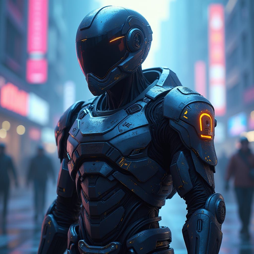 Futuristic Soldier in Cyberpunk Military Uniform - AI Art