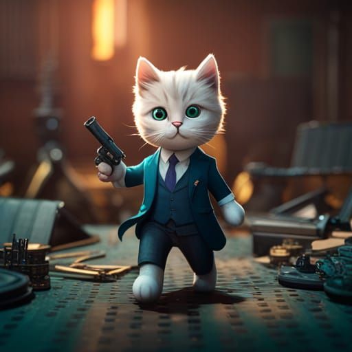 Cute cat as John wick - John Wick Cat: Whimsical Neo-Noir Fa...