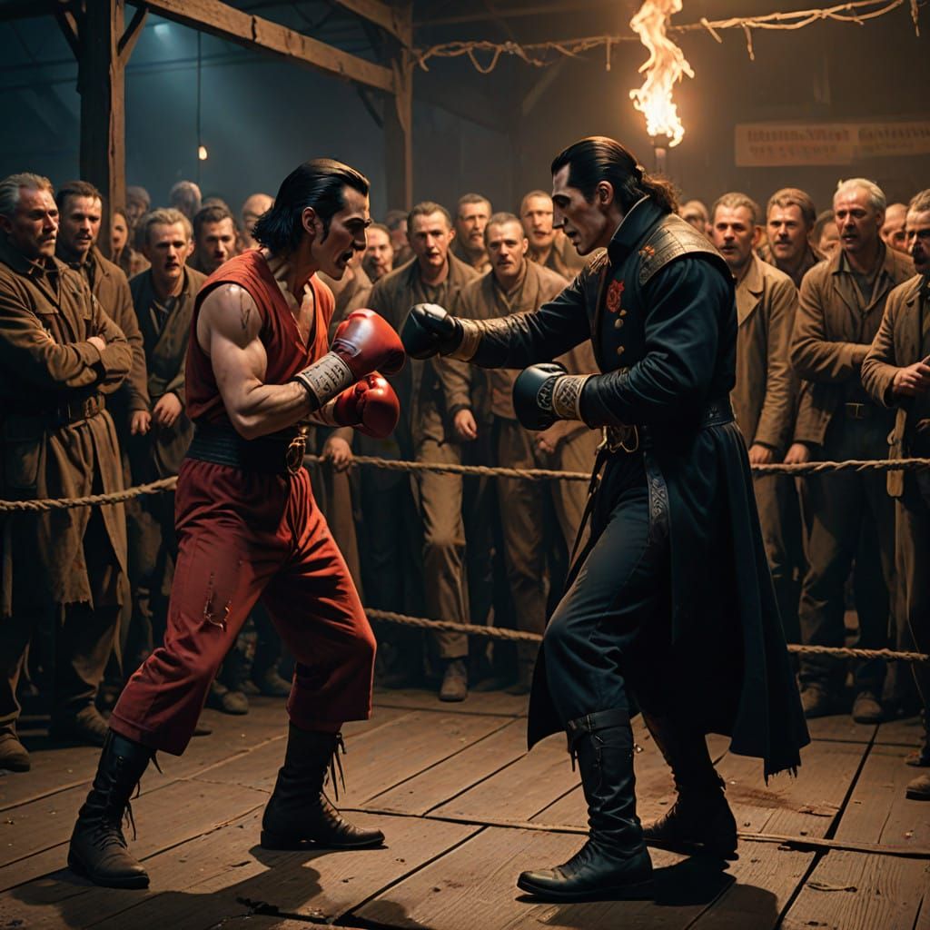 Dark Fantasy Boxing Scene with Dracula and Cindere... - AI Art