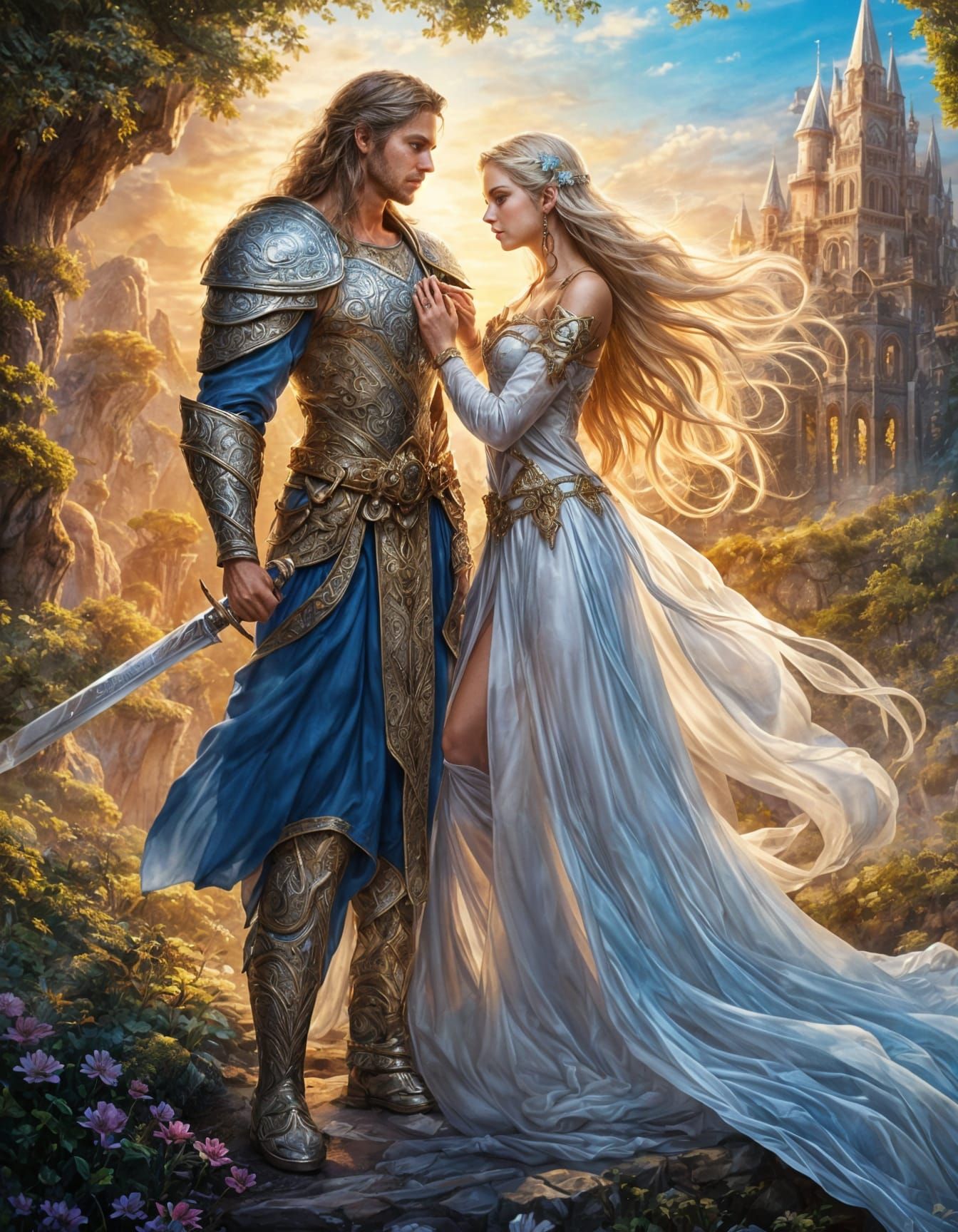 For Lord and Land - Heroic Knight Kneels Before Enchanted Go...