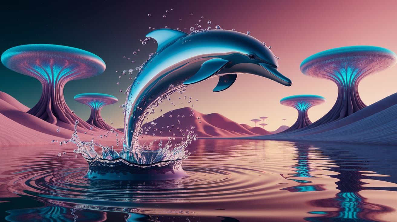 Hyper-Realistic Alien Dolphin Leaps from Vibrant O... - AI Art