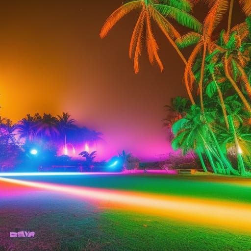 psytrance goa night rave in the wood surrounded by lots of psychedelic ...