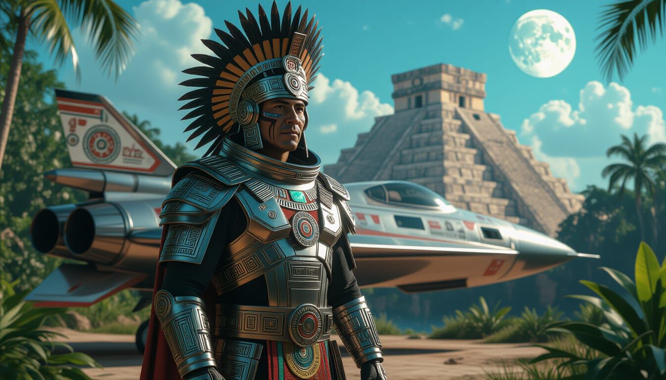 Pakal the Great - Mayan Astronaut King Outside Spaceship, Fa...