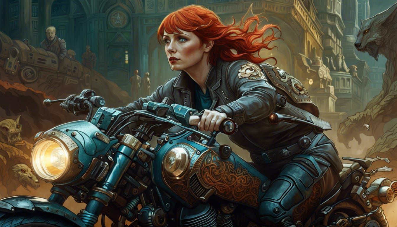 Bryce Dallas Howard riding motorcycle - AI Generated Artwork ...