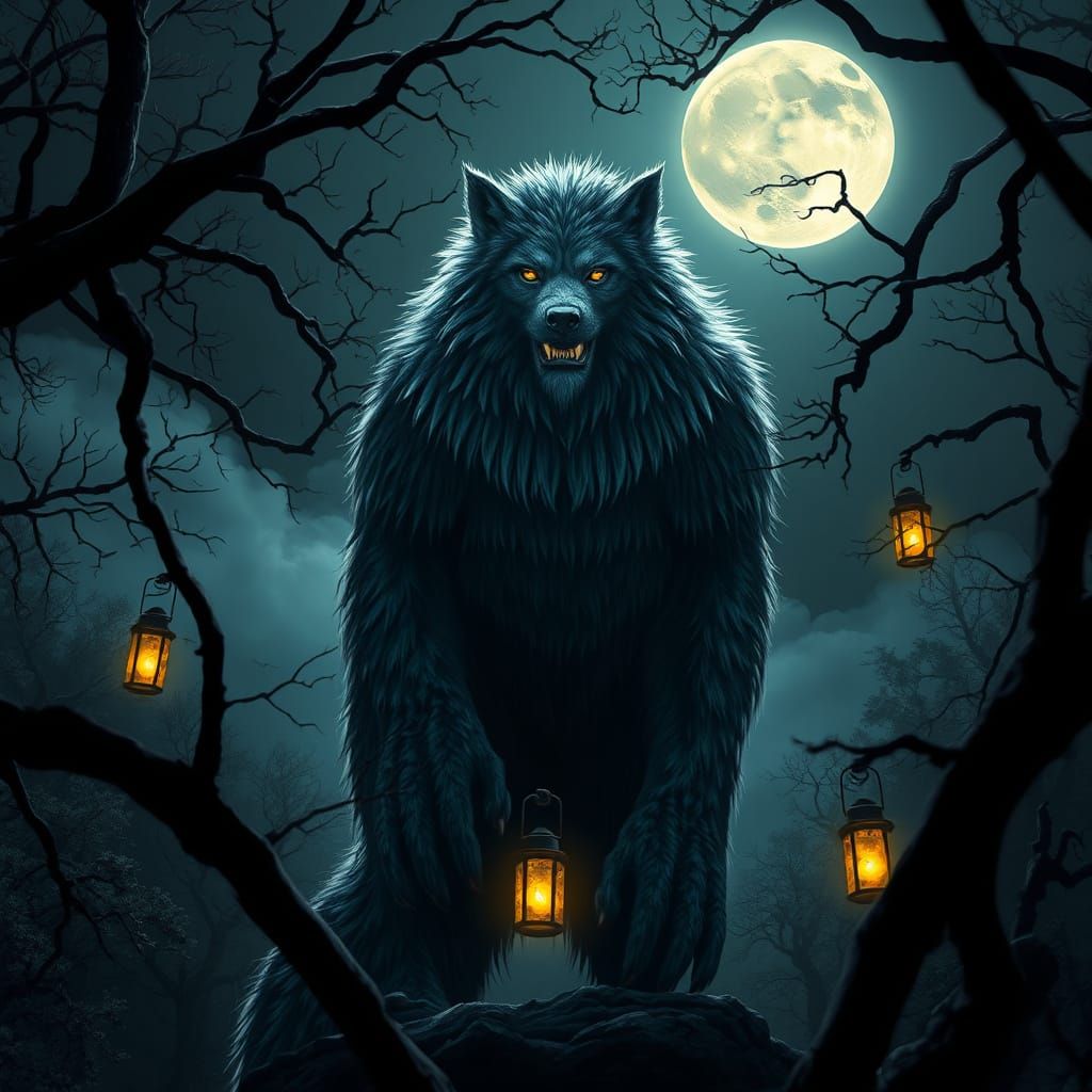 Wolfman under the moon - Majestic Wolfman under Radiant Ful...