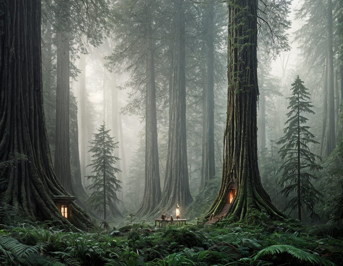 Epic Forest Moon Endor Scene in Maximalist Digital... - AI Art