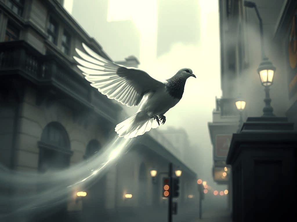 Ethereal Dove Illuminates Dark Cityscape in Realis... - AI Art