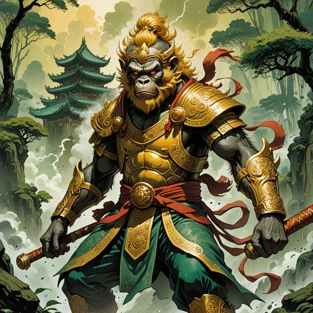 Wukong AI - Golden Monkey King Wukong in Comic Book Style