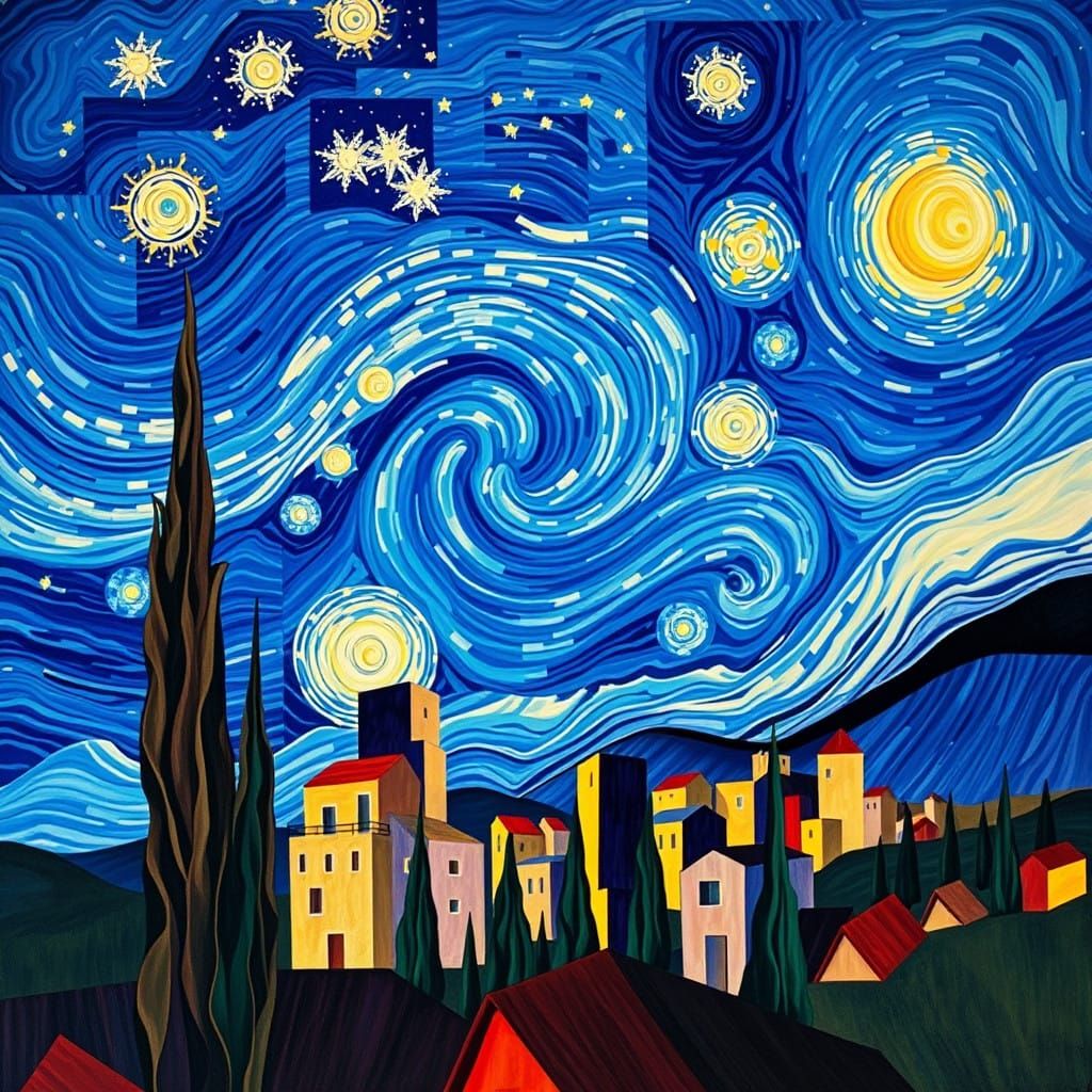 Starry Night by Van Gogh - Cubist Starry Night Reimagined in...