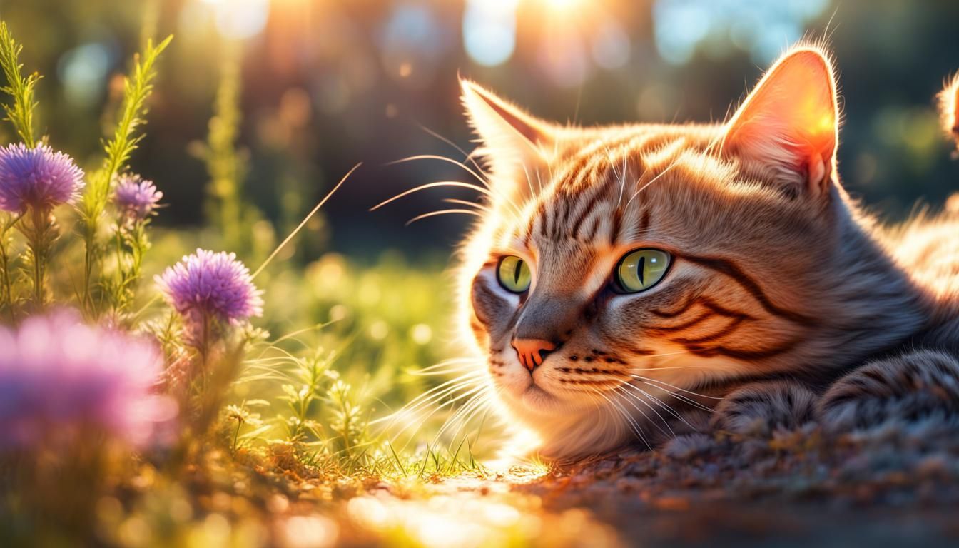 A cute cat in the sun! colorful complex beautiful sunny spiraling ...