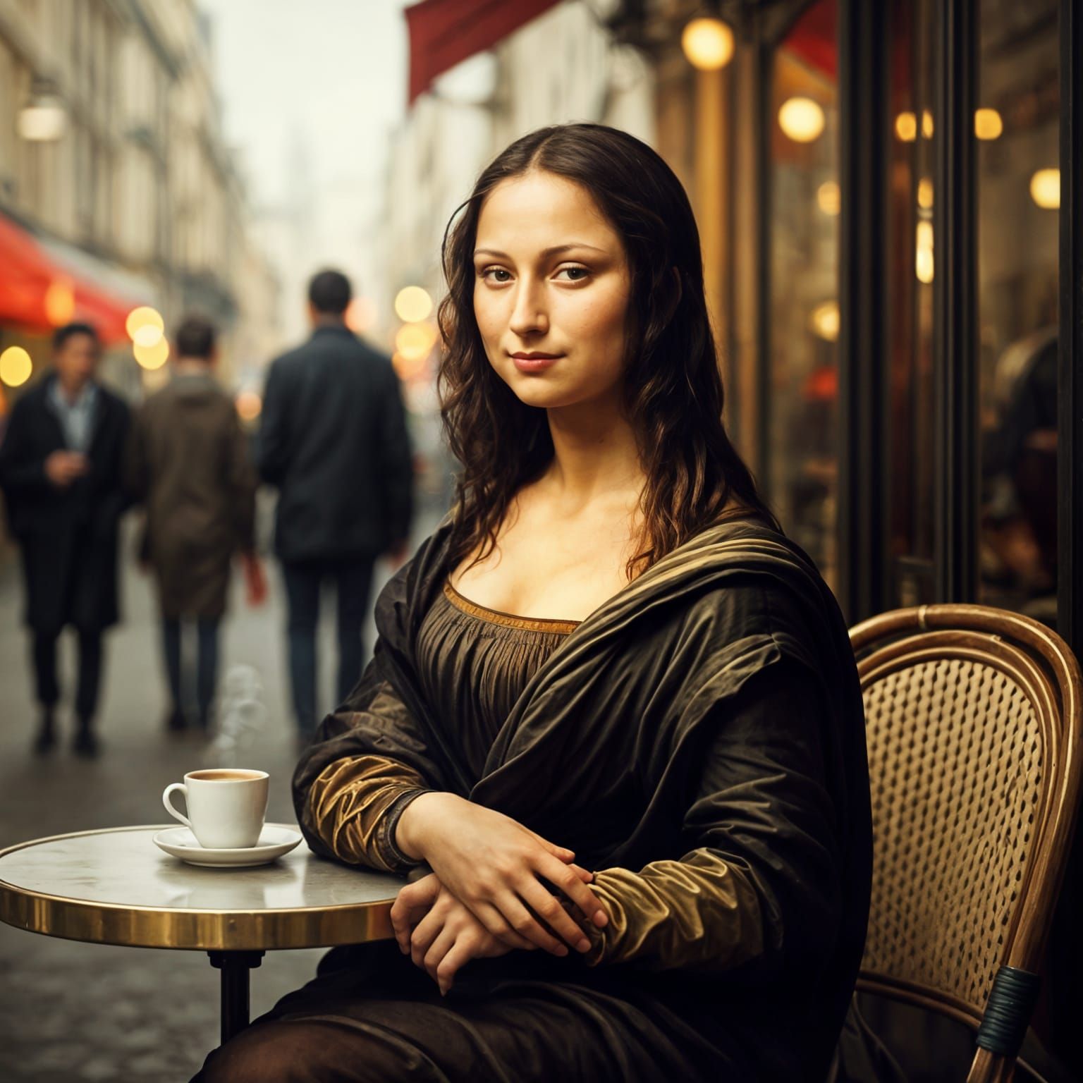 Mona Lisa in a Parisian street cafe