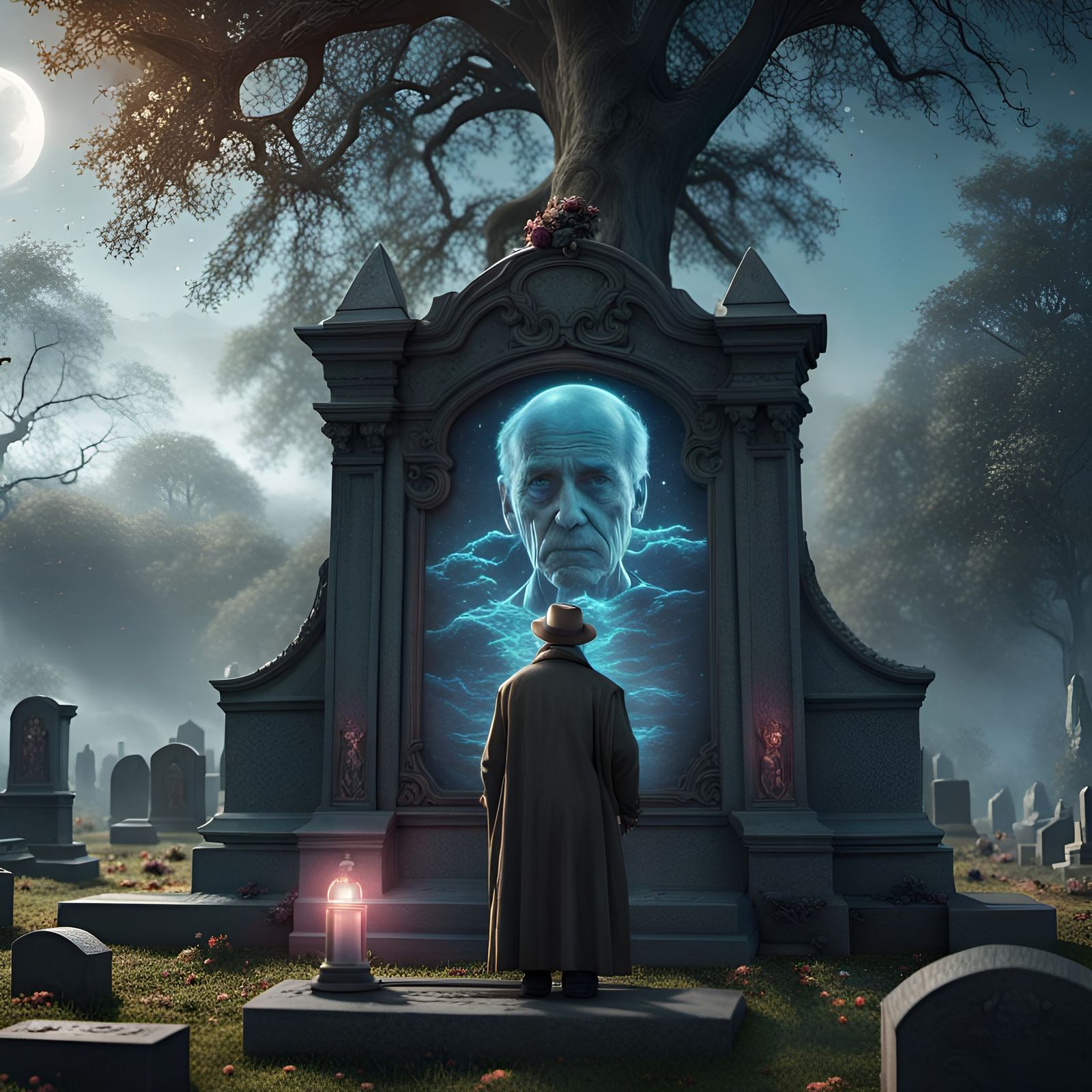 "Hello Dad" - Holographic Tombstone Projector - AI Generated Artwork ...