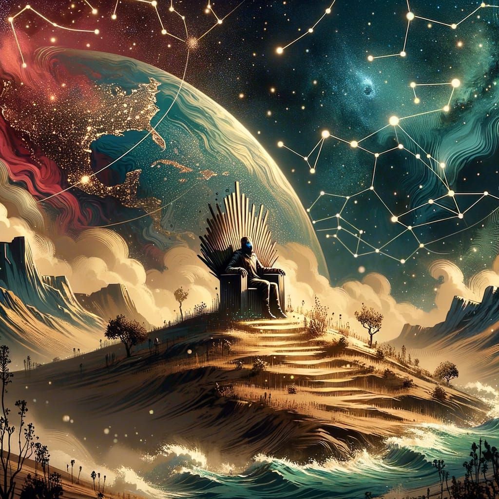 Cosmic Throne of Solitude in Starlit Wilderness - AI Art