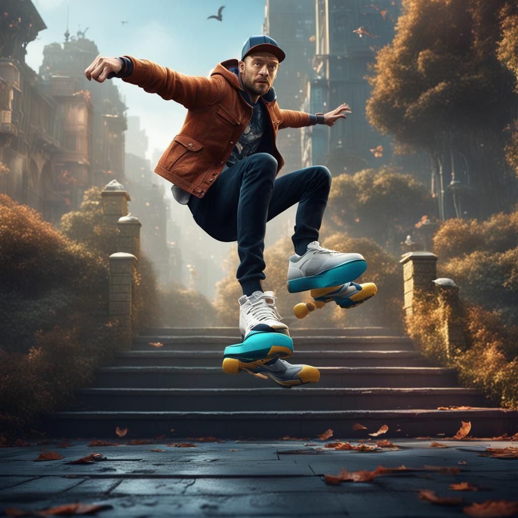 Justin Timberlake doing a kickflip - AI Generated Artwork - NightCafe ...