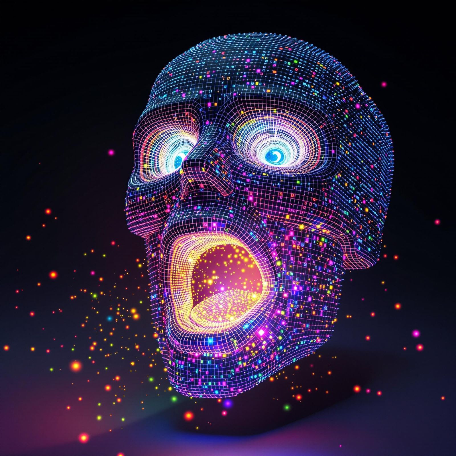 Voxel Head Illuminated by Shimmering Binary Code - AI Art