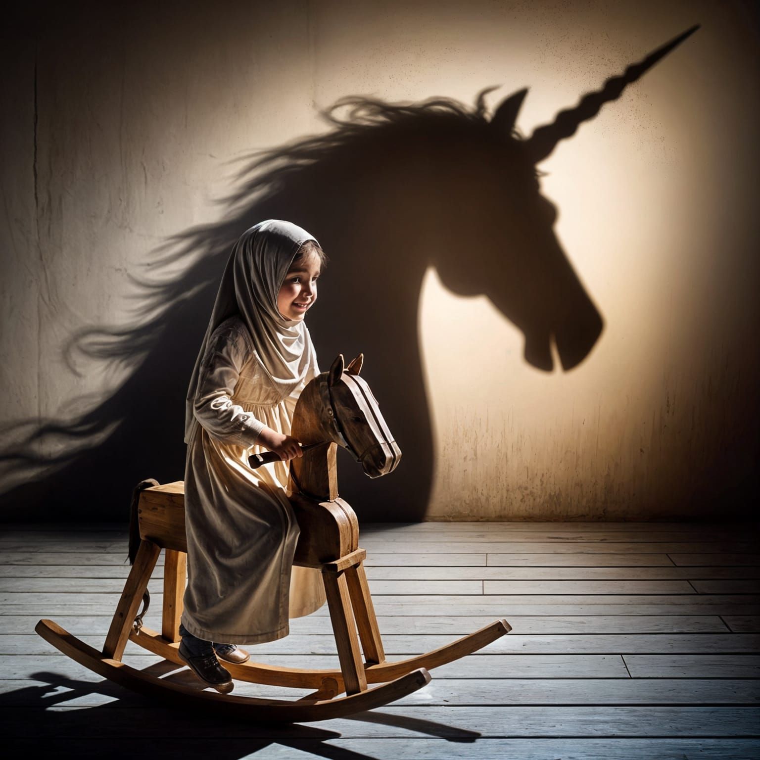 Hobby Horse Dreams - Middle Eastern Girl Rides Rocking Hors...