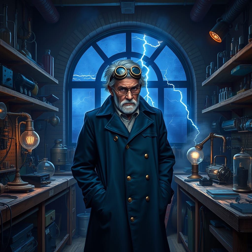 Mad Scientist Intensely Focuses on Experiment in I... - AI Art