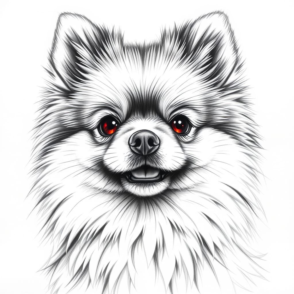 Playful Wolf-Pomeranian Mix in Charcoal Drawing - AI Art