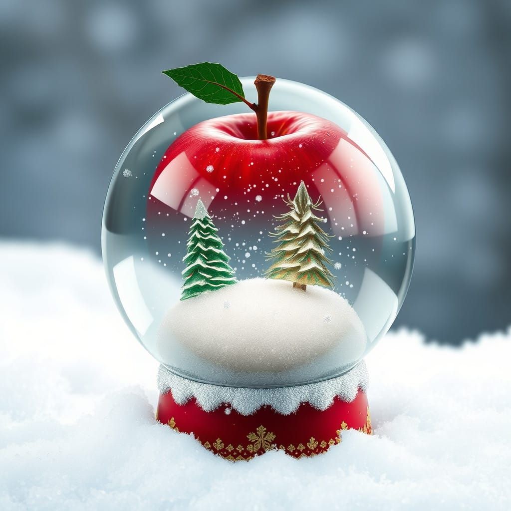apple snow globe - Glowing Apple Snow Globe Scene