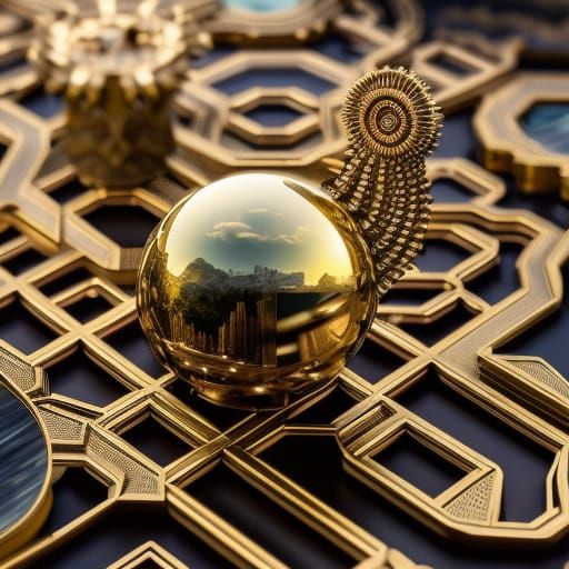 Hyper detailed mahogany and brilliant brass sculpture, freestanding, 3D ...