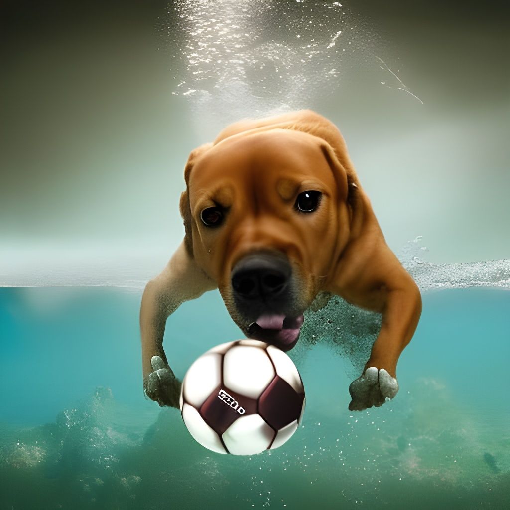 Slow motion underwater photo of a dog diving after a ball - AI ...