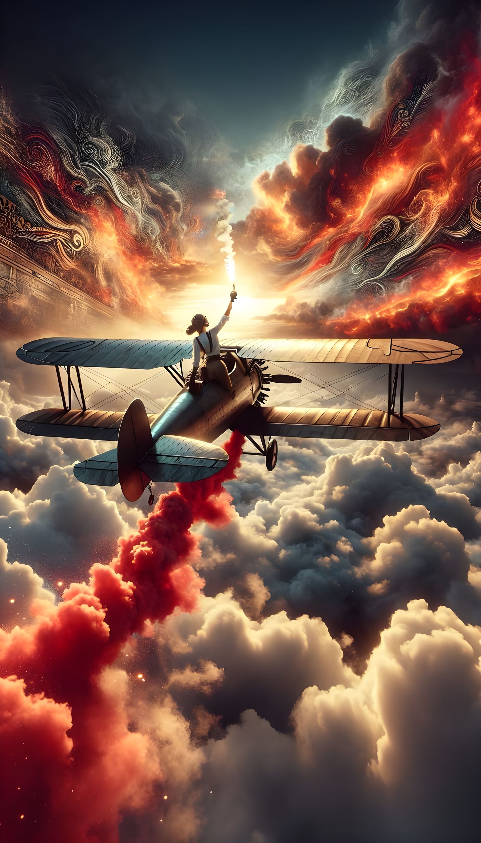 Flight to the dawn - Steampunk Biplane Soars Through Radiant...