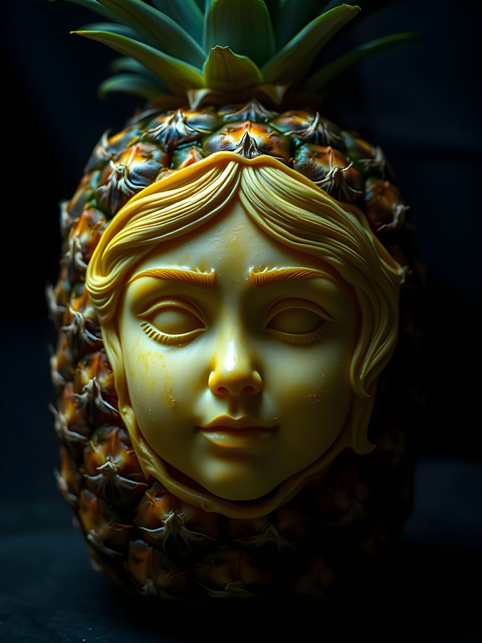 A pineapple face - Hyperrealistic Pineapple Portrait in Cine...