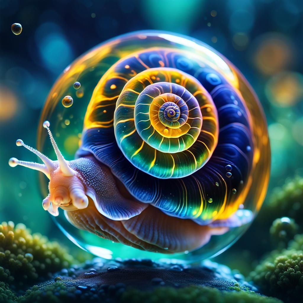 Snail escaping a bubble - AI Generated Artwork - NightCafe Creator