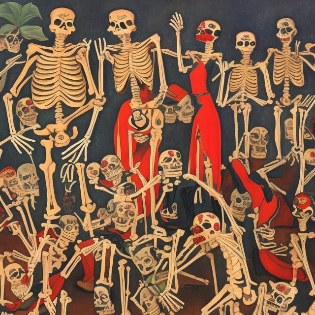 Mexican fiesta skeletons dancing Diego Rivera - AI Generated Artwork ...